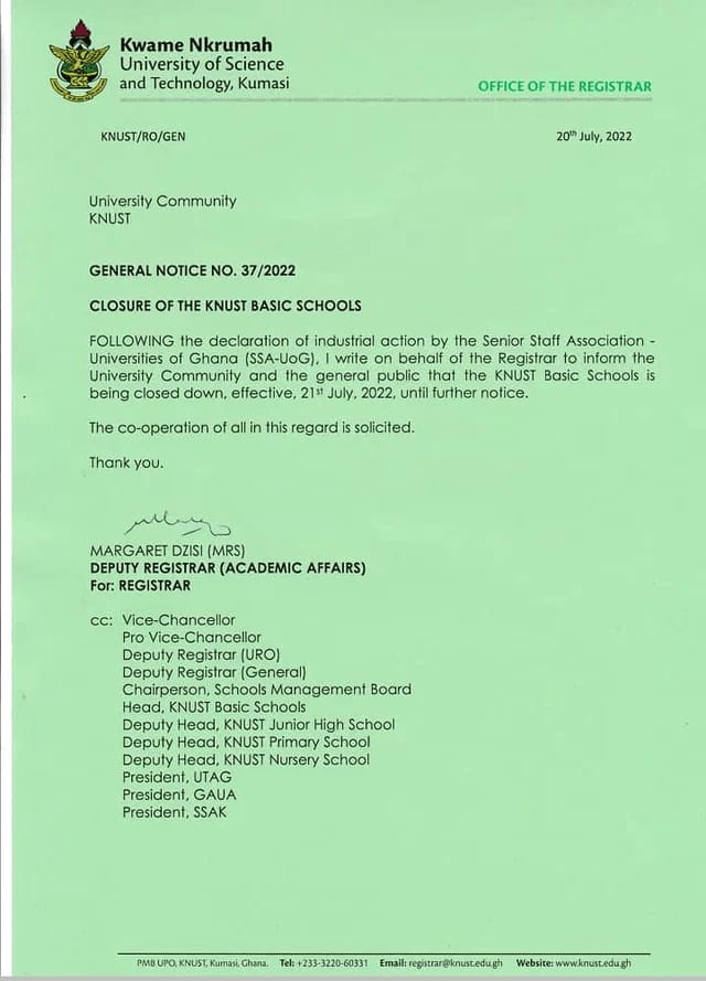 KNUST Basic School Closed Down Until Further Notice